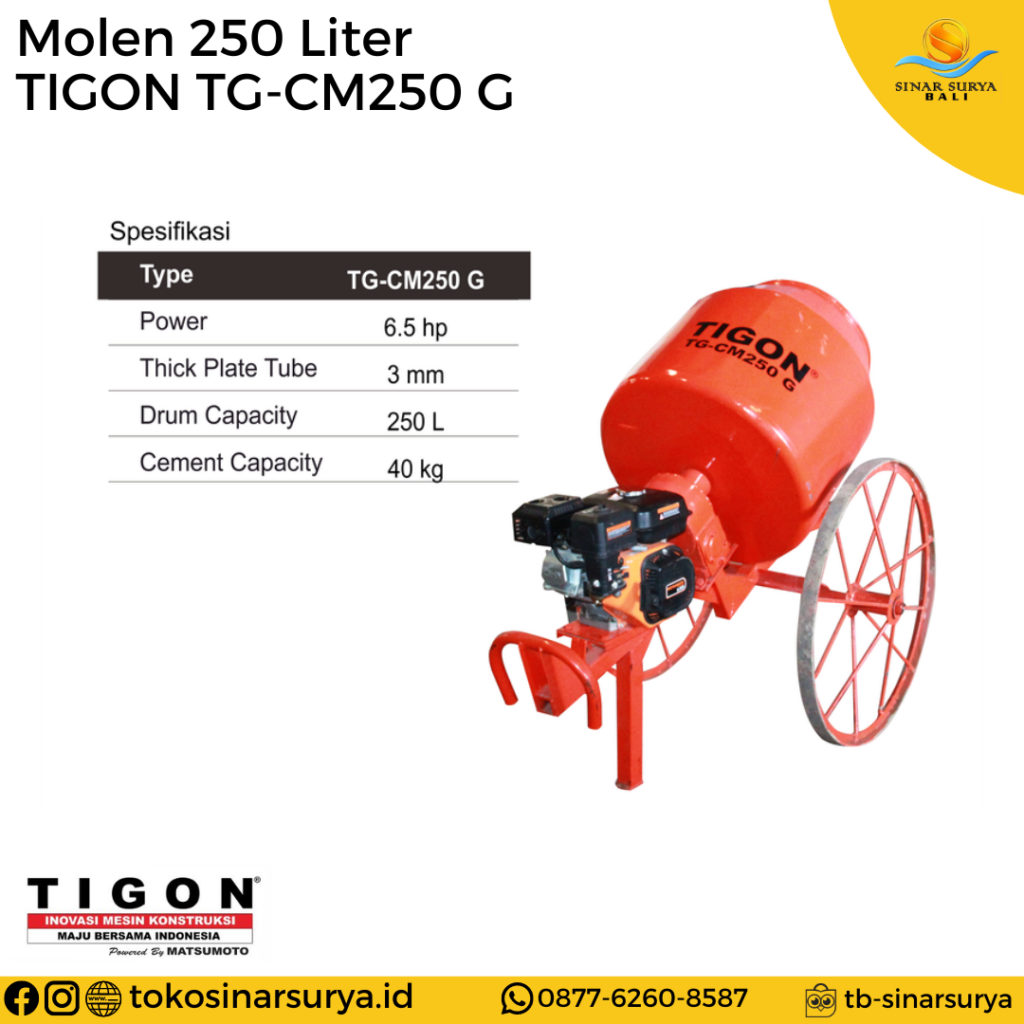TIGON TG-CM250 G Molen / Alat Pengaduk Semen 250 Liter - Toko Toss