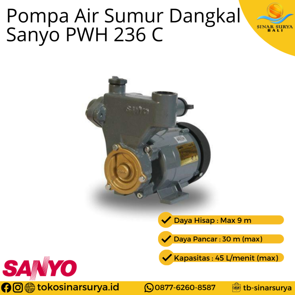 Sanyo PWH 236 C Pompa Air Sumur Dangkal - Toko Toss