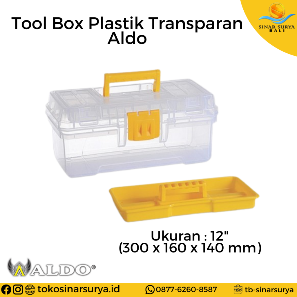 Aldo - 124 - Tool Box Plastik Transparan 12 Inch - Toko Toss