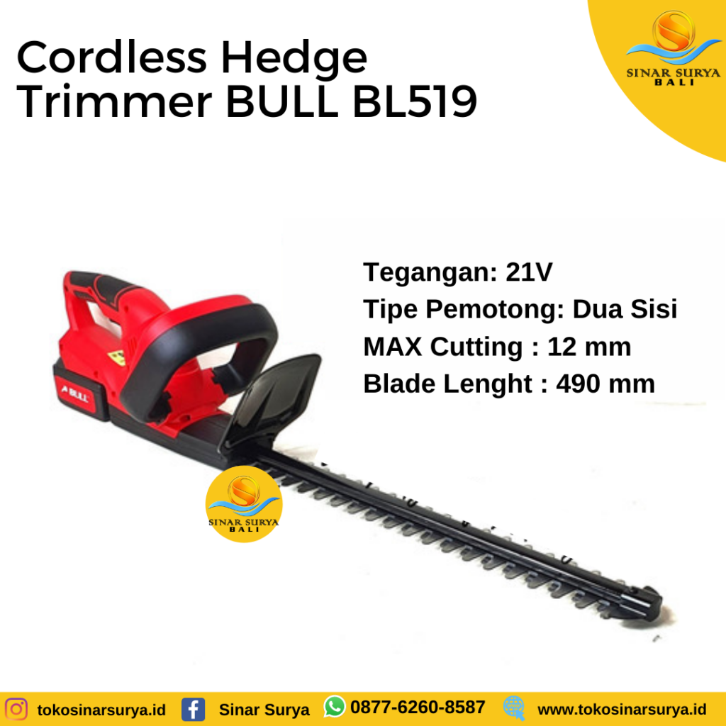 BULL - BL519 - Cordless Hedge Trimmer 21 V - Toko Toss