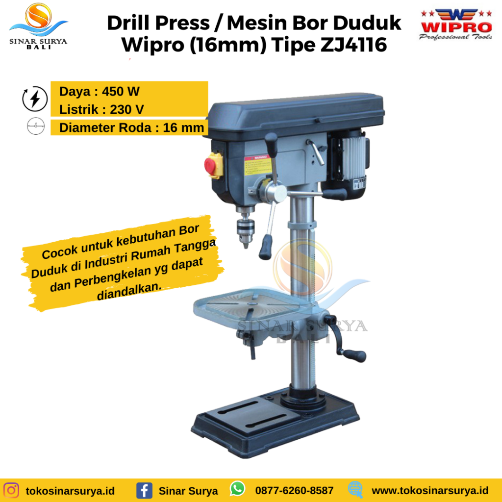 Wipro -ZJ-4116 - Bench Drill Press / Mesin Bor Duduk - Toko Toss